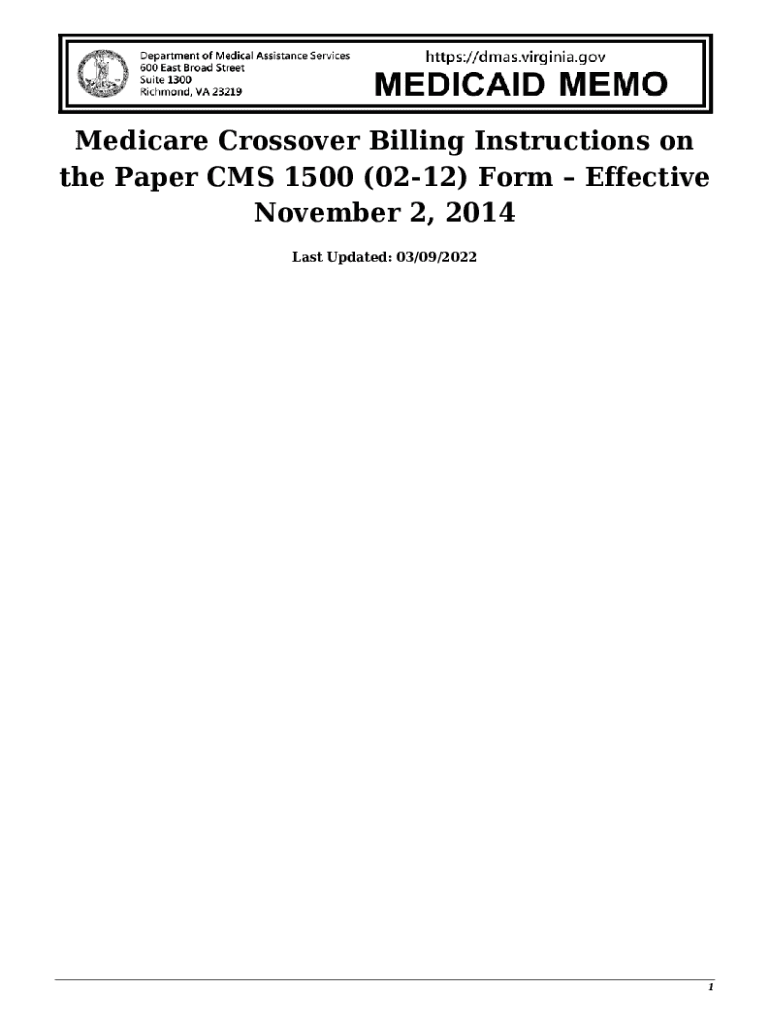 Fillable Online Medicare Crossover Billing Instructions on the Paper ...