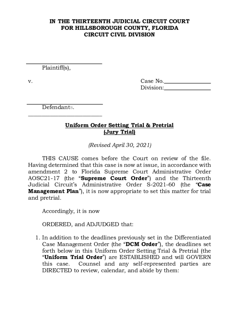 Fillable Online Uniform Order Setting Trial & Pretrial Fax Email Print ...