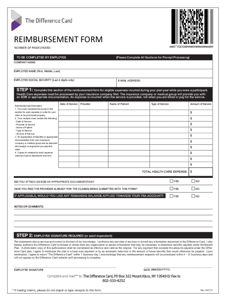 Fillable Online 2013 DC Reimbursement Form 0413 r4 - differencecard.com ...