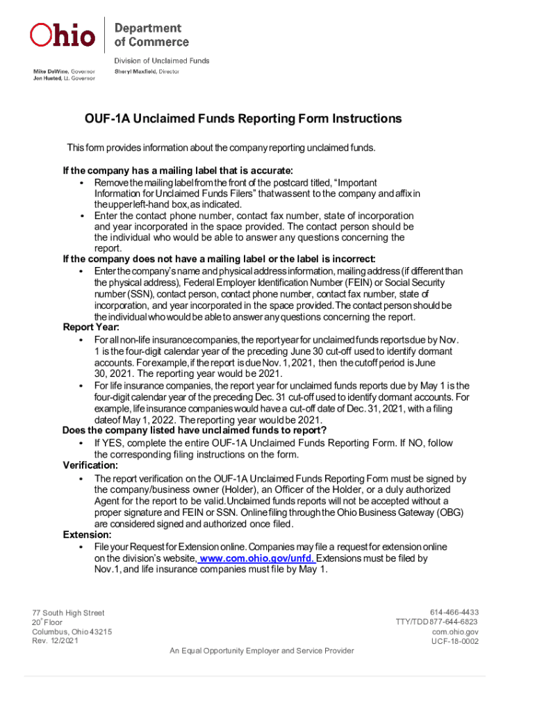 Fillable Online com ohio OUF-1A Unclaimed Funds Reporting Form ...