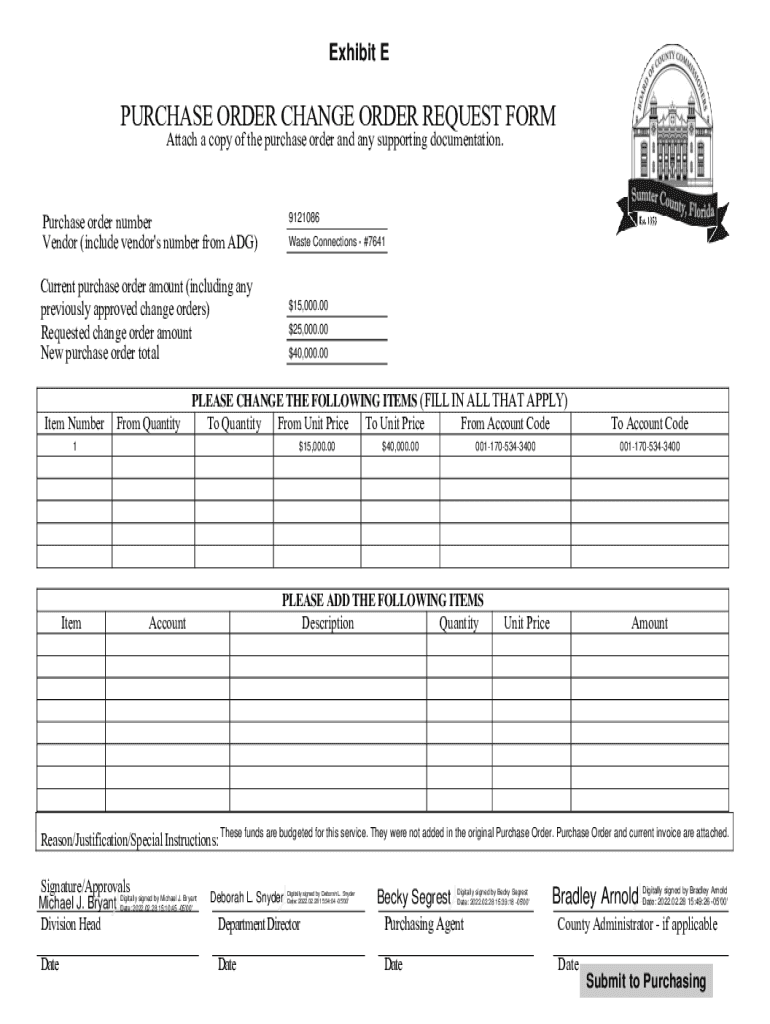 Fillable Online Fillable Online PURCHASE ORDER CHANGE ORDER REQUEST FORM ... Fax Email Print ...