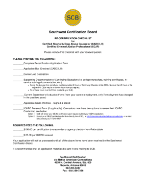 Fillable Online APPLICATION FOR CERTIFICATION RENEWAL (Revised 01/18/05 ...