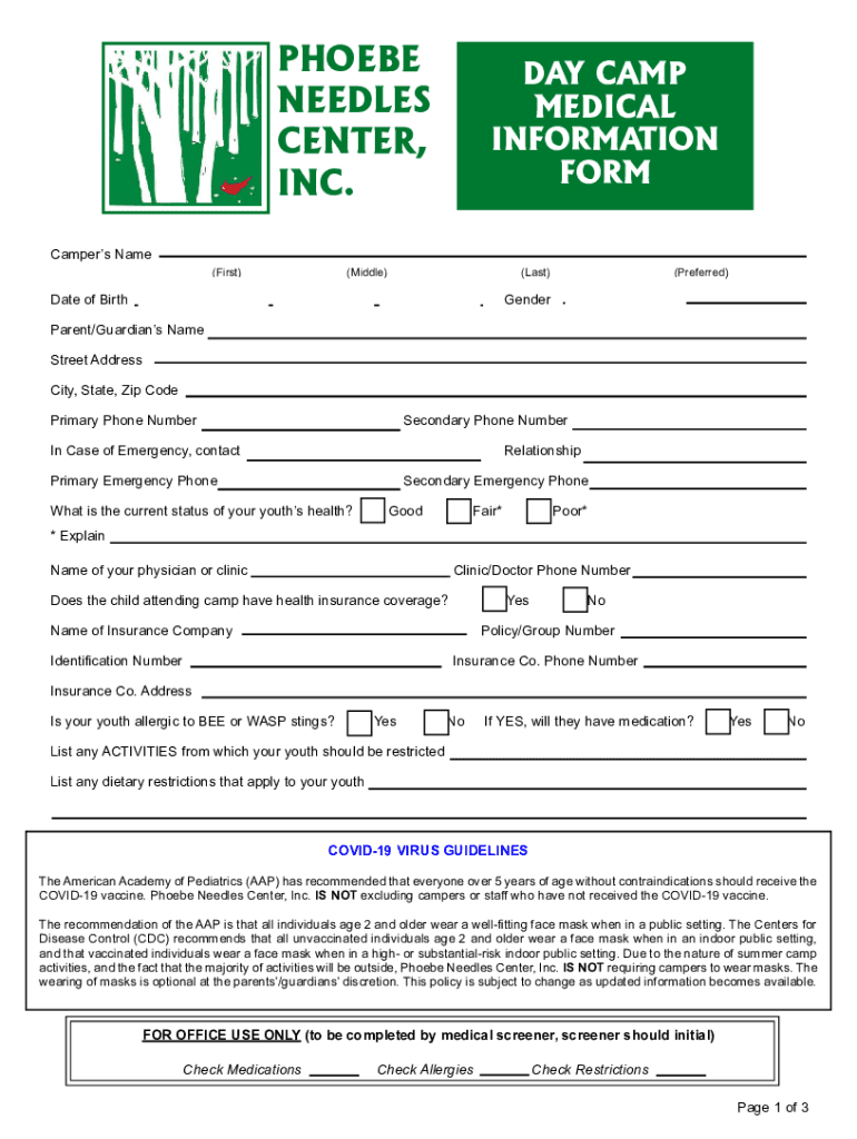 Fillable Online 2022 Day Camp Medical Form.indd Fax Email Print - pdfFiller