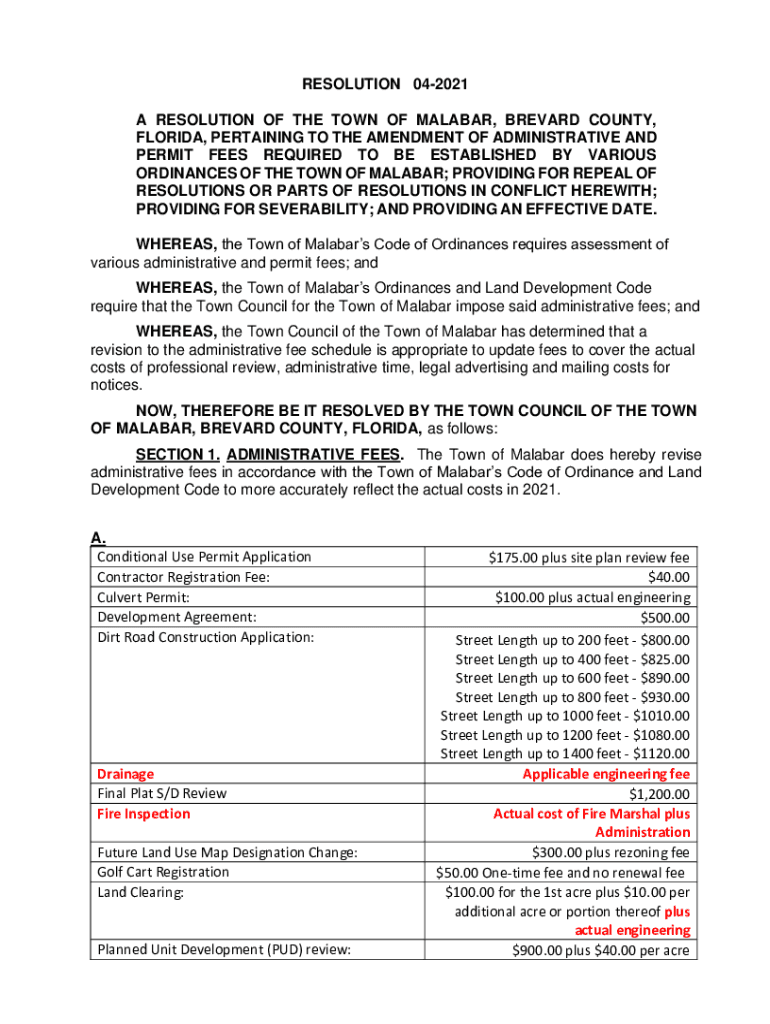 Fillable Online RESOLUTION 04-2021 A RESOLUTION OF THE TOWN OF MALABAR ... Fax Email Print ...