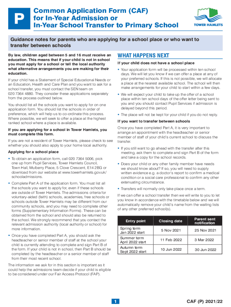 Fillable Online Fillable Online Common Application Form (CAF) for In ...