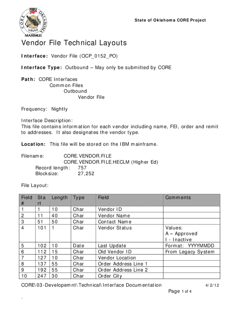 Fillable Online Vendor Technical File Layouts. Vendor technical file ...