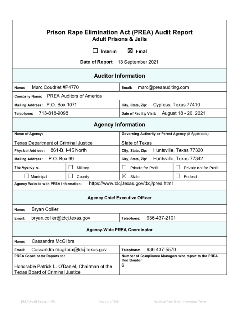 Fillable Online Safe Prisons/Prison Rape Elimination Act ... - tdcj.texas.gov Fax Email Print ...