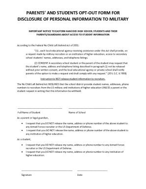 Fillable Online PARENTS AND STUDENTS OPT-OUT FORM ... - easternhancock ...