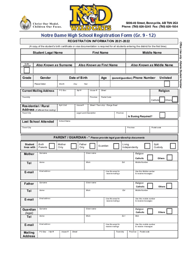 Fillable Online www.pdffiller.com460260495--Notre-Dame-HighFillable ...