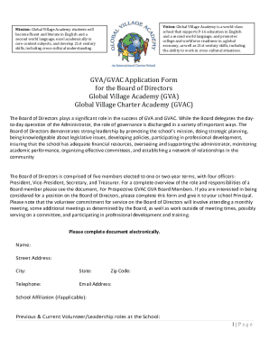 Fillable Online Global Village Application Form for the Board of ...