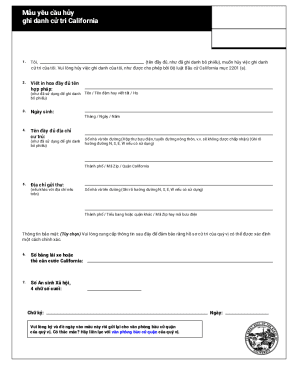 Fillable Online Mu yu cu hy ghi danh c tri California. Mu yu cu hy ghi ...