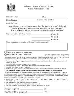 Fillable Online Delaware Division of Motor Vehicles Vanity Plate ...