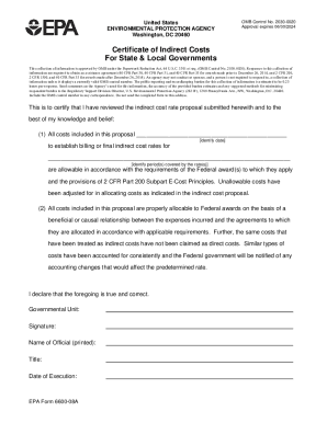 Fillable Online EPA Form 6600-08A Certificate of Indirect Costs for ...