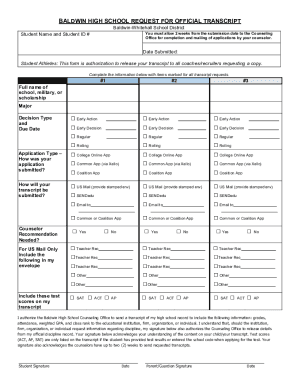 Fillable Online BALDWIN HIGH SCHOOL REQUEST FOR OFFICIAL TRANSCRIPT Fax ...