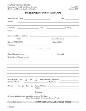 Fillable Online Foster Parent Insurance Claim Form 2370.doc Fax Email ...