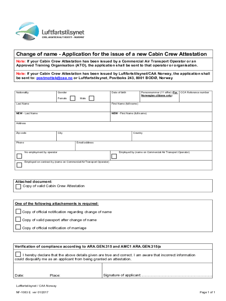 Fillable Online NF-1083 E Change of name - Application for the issue of ...