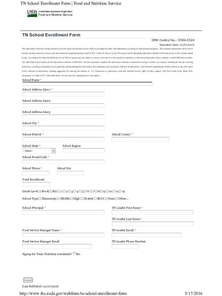Fillable Online Form FNS 781 Team Nutrition School Enrollment Form Fax ...