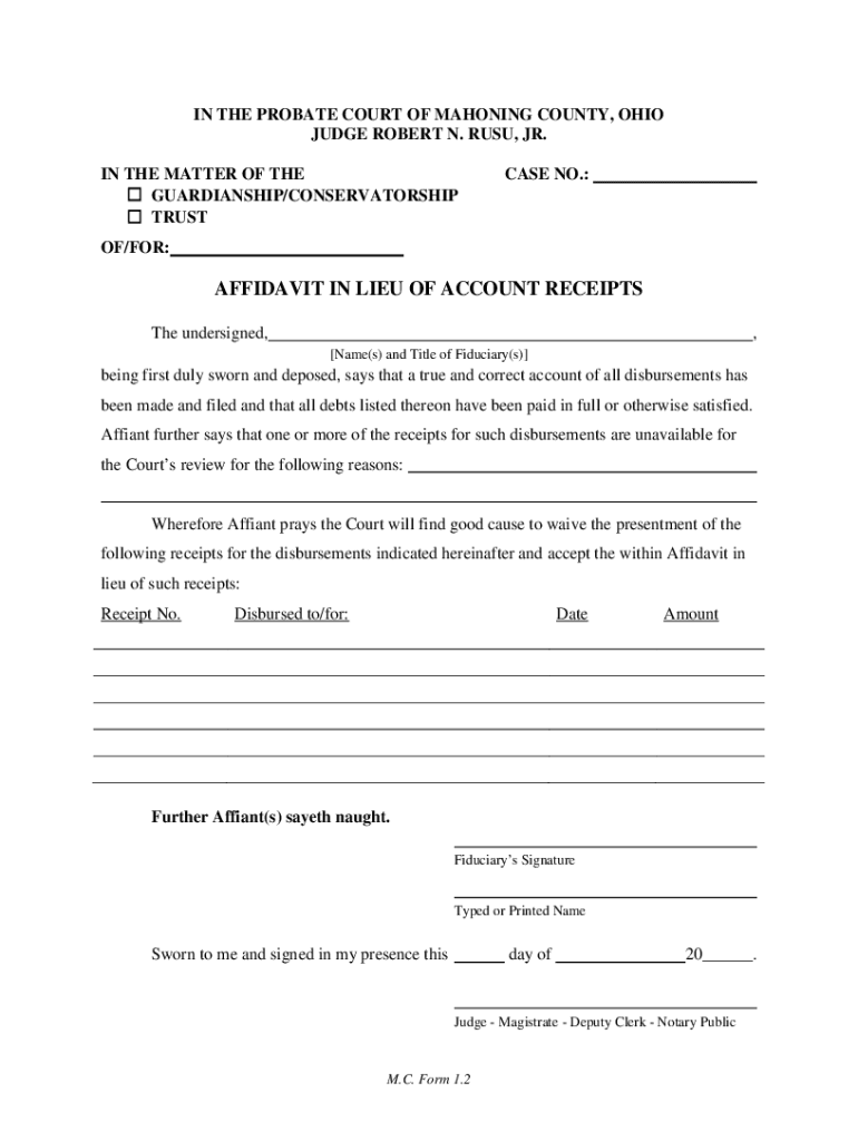 Fillable Online AFFIDAVIT IN LIEU OF ACCOUNT RECEIPTS Fax Email Print - pdfFiller