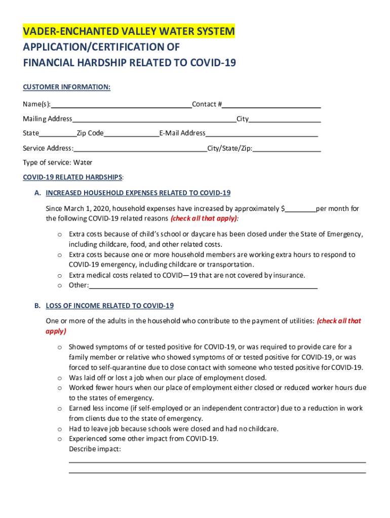 Fillable Online Financial Hardship Residential Application Form Fax Email Print - pdfFiller
