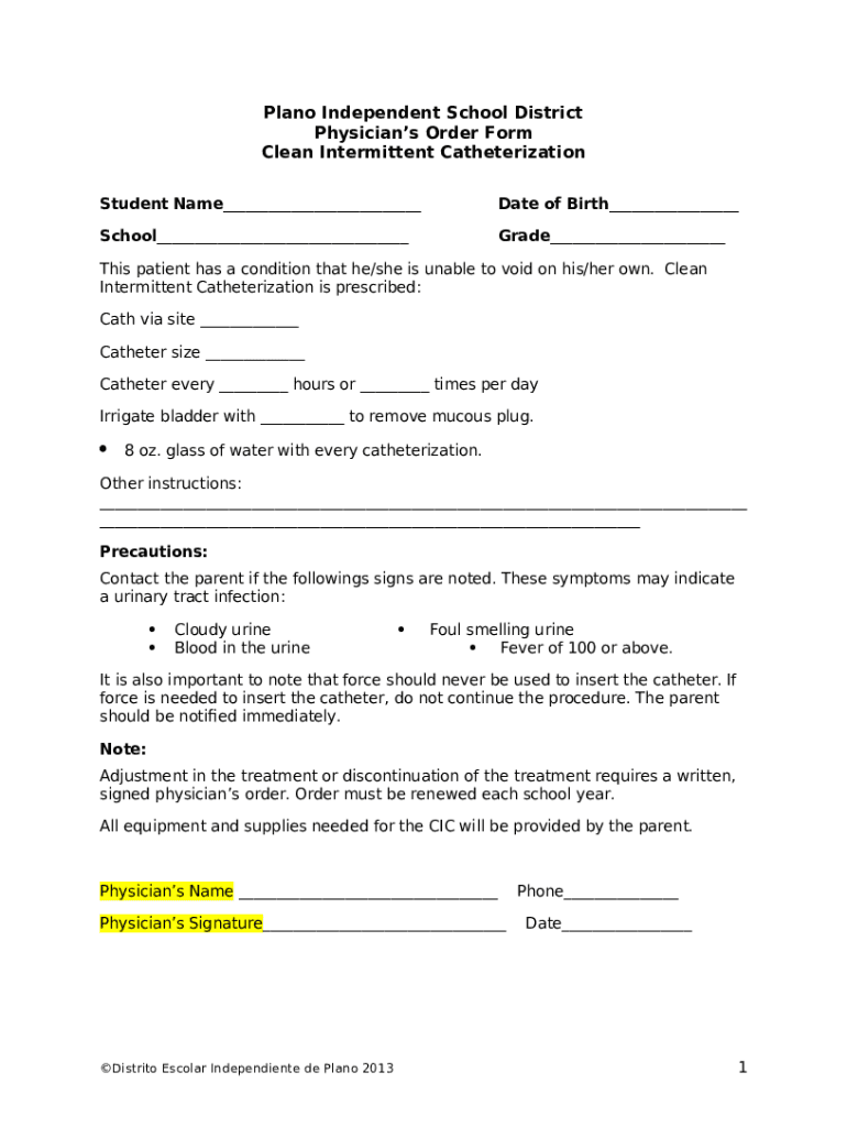 Clean Intermittent Catheterization Doc TemplatepdfFiller Doc Template | pdfFiller