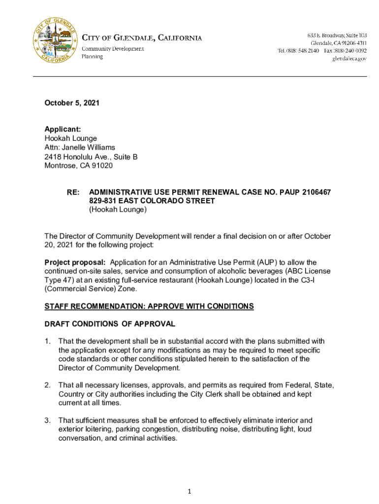 Fillable Online RE: 2225 HONOLULU AVENUE PARKING REDUCTION CASE NO ...