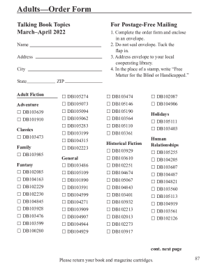 Fillable Online Talking book topics - Indiana State Library Fax Email ...