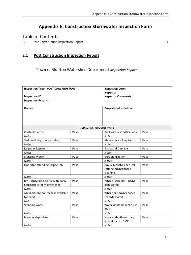 Fillable Online Appendix E: Construction Stormwater Inspection Form Table of ... Fax Email Print ...