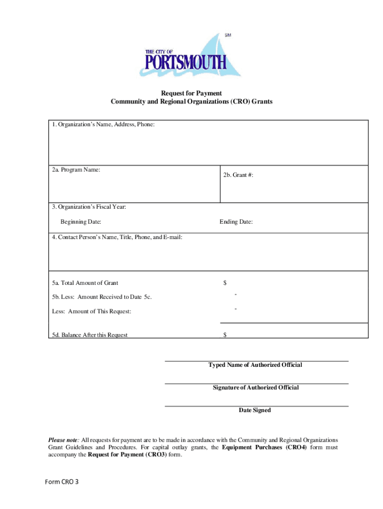 Fillable Online Form CRO 3 Request for Payment Form Instructions ...