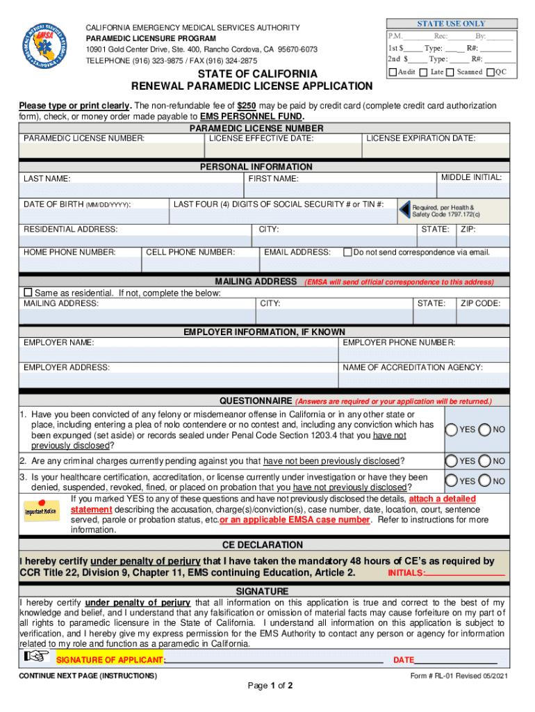 Fillable Online emsa ca emsa.ca.govInitialIn-StatePacket202105STATE OF ...