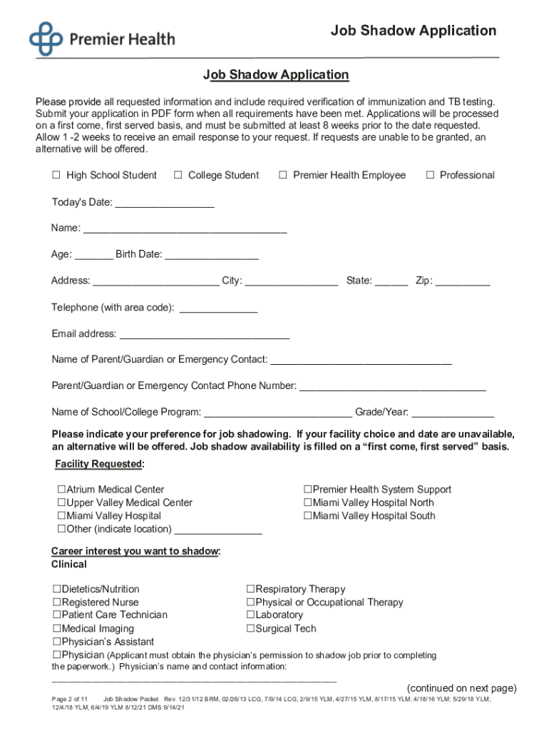 Fillable Online Job Shadowing Application - University of North Dakota ...