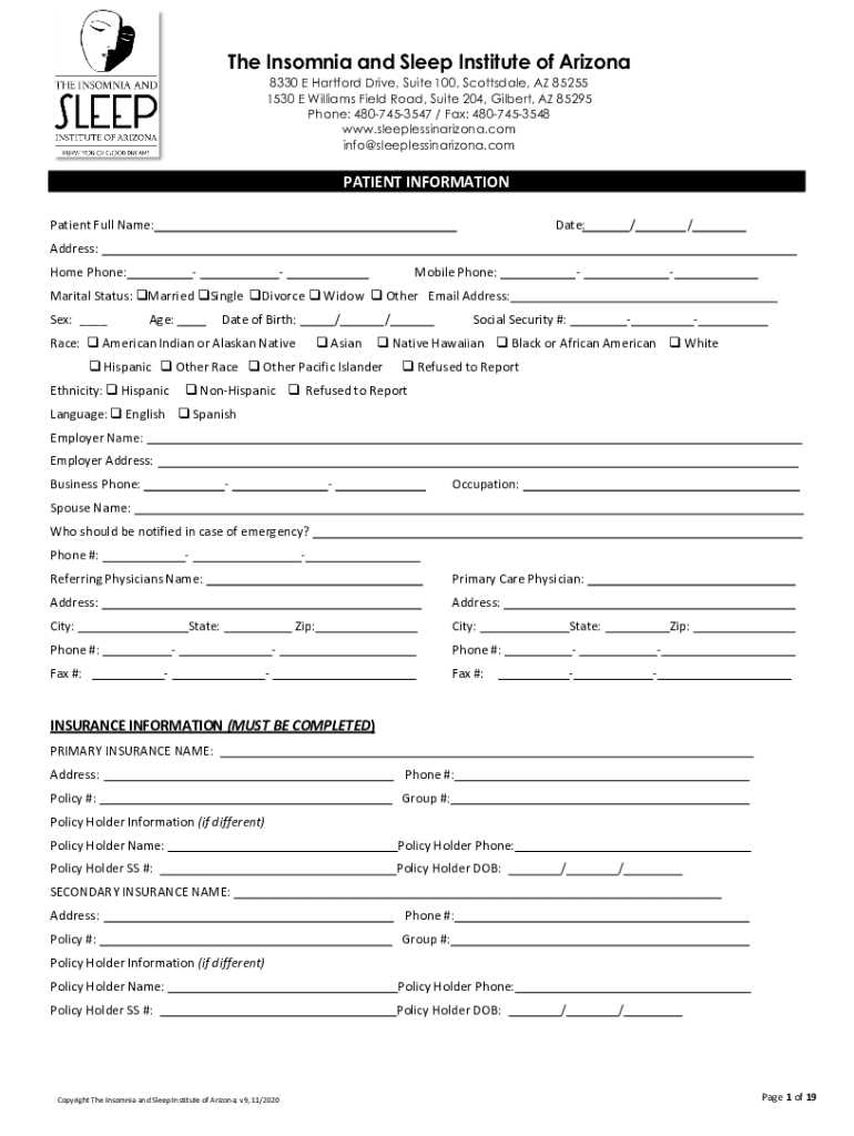 Fillable Online The Insomnia and Sleep Institute of ArizonaScottsdale ...