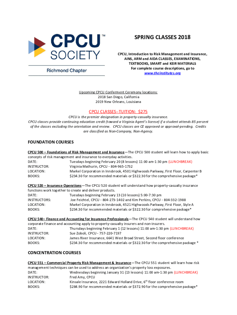 Fillable Online richmond cpcusociety risk management and insurance cpcu ...