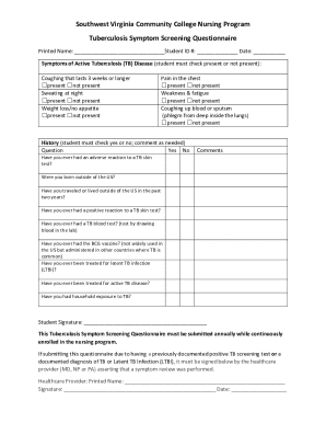 Fillable Online Tuberculosis Symptom Screening Questionnaire SWCC ...