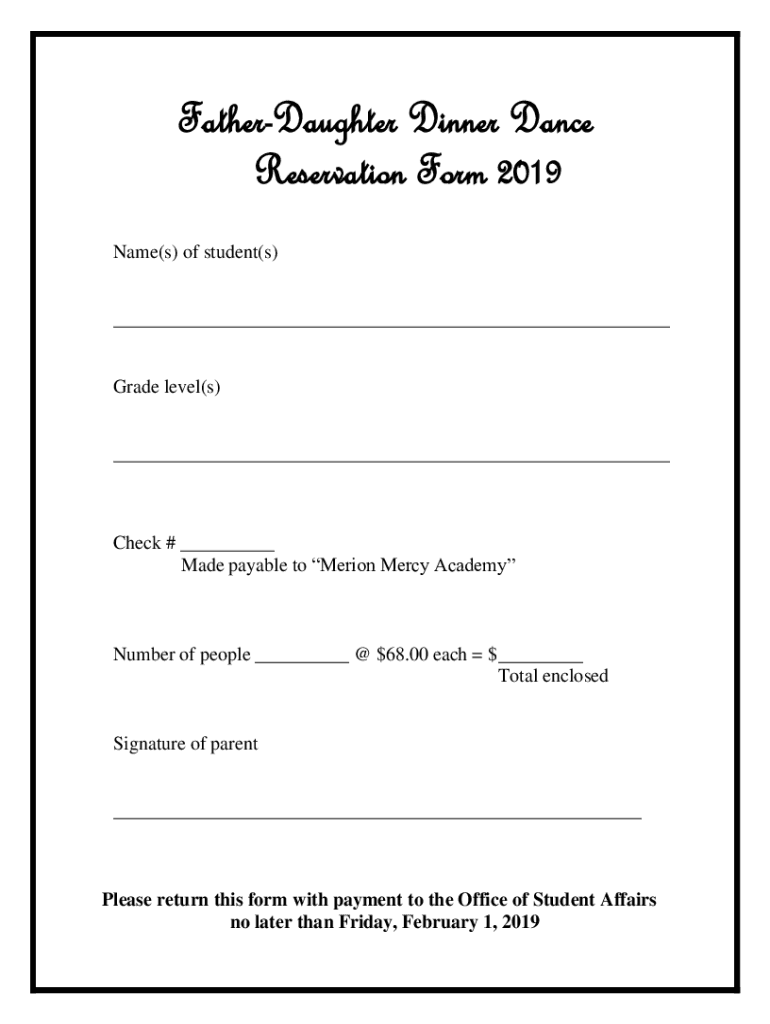 Fillable Online Father Daughter Dance Reservation Form HOLLYWOOD - St ...