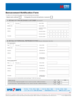 Fillable Online Bereavement Notification Form 1317 OF COM000218 12.20 ...