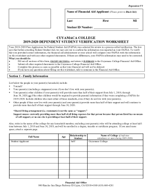 Fillable Online Independent Student Verification Worksheet Fax Email ...