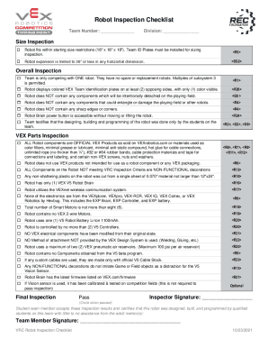 Fillable Online www.robotevents.comseason130Robot Inspection Checklist ...