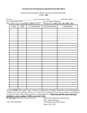 Fillable Online Stage Gulch form for recording flow meter and power ...