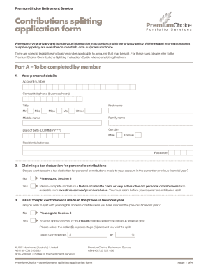 Fillable Online PremiumChoice Contributions splitting application form ...