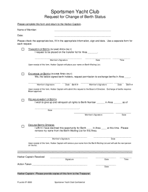 Fillable Online Sportsmen Yacht Club Berth Application Fax Email Print - pdfFiller