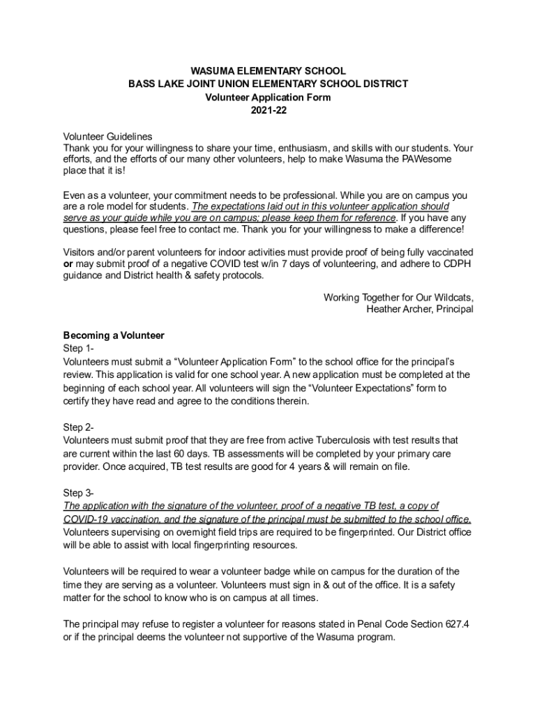 Fillable Online Principal - Wasuma Elementary School at Bass Lake School ... Fax Email Print ...