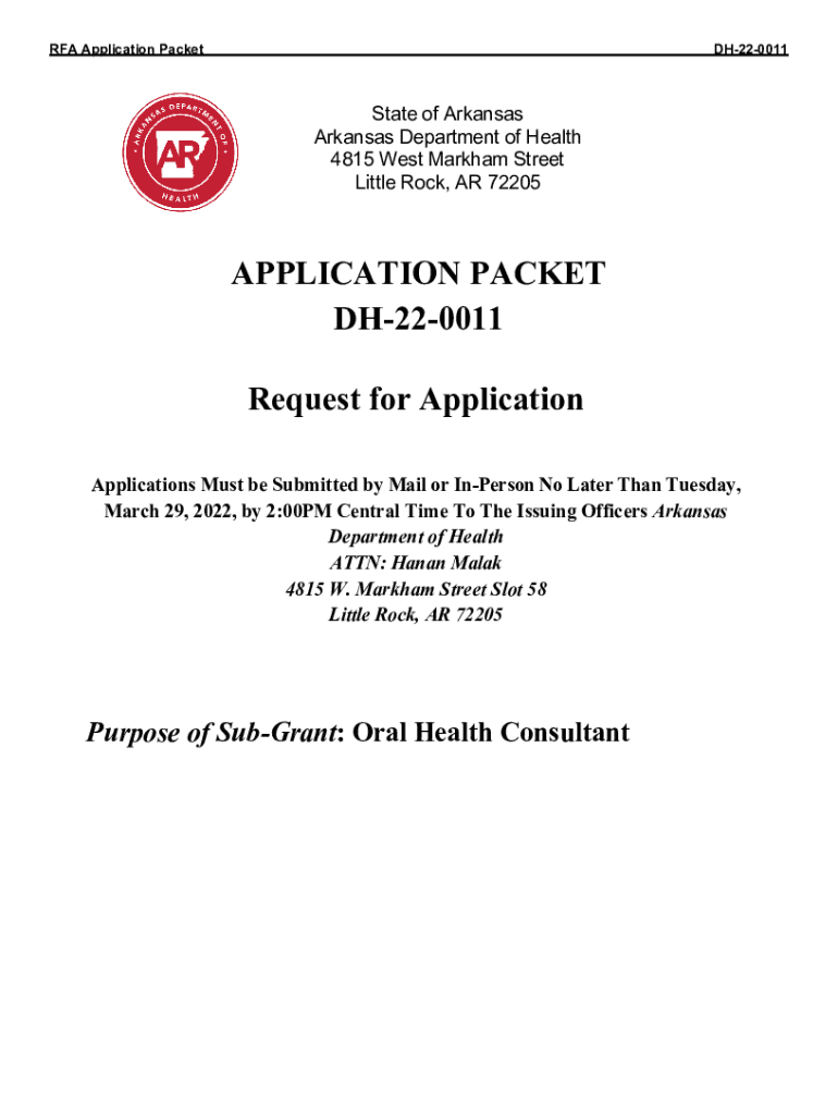 Fillable Online APPLICATION PACKET DH-22-0011 Request for Application ...