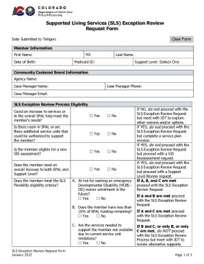 Fillable Online Supported Living Services (SLS) Exception Review ...