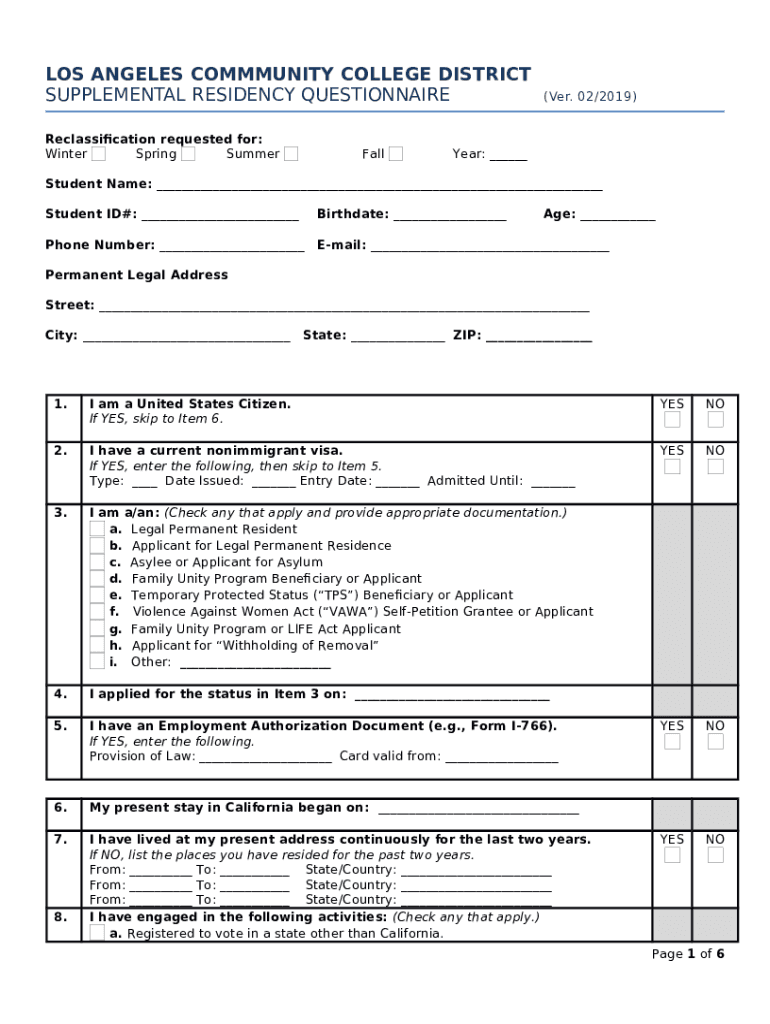 Supplemental Residency Questionnaire.pdf - LOS ANGELES ... Doc Template ...