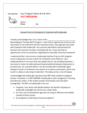 Fillable Online Consent Form TEMPLATE to Participate in Treatment with ...