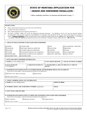 Fillable Online dma mt dma.mt.govmvadhonor-remember-medallionHonor and ...