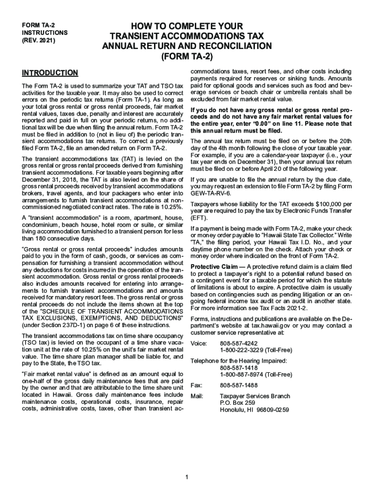 Fillable Online Form TA-1 Instructions, Rev 2021, How To Complete Your ...