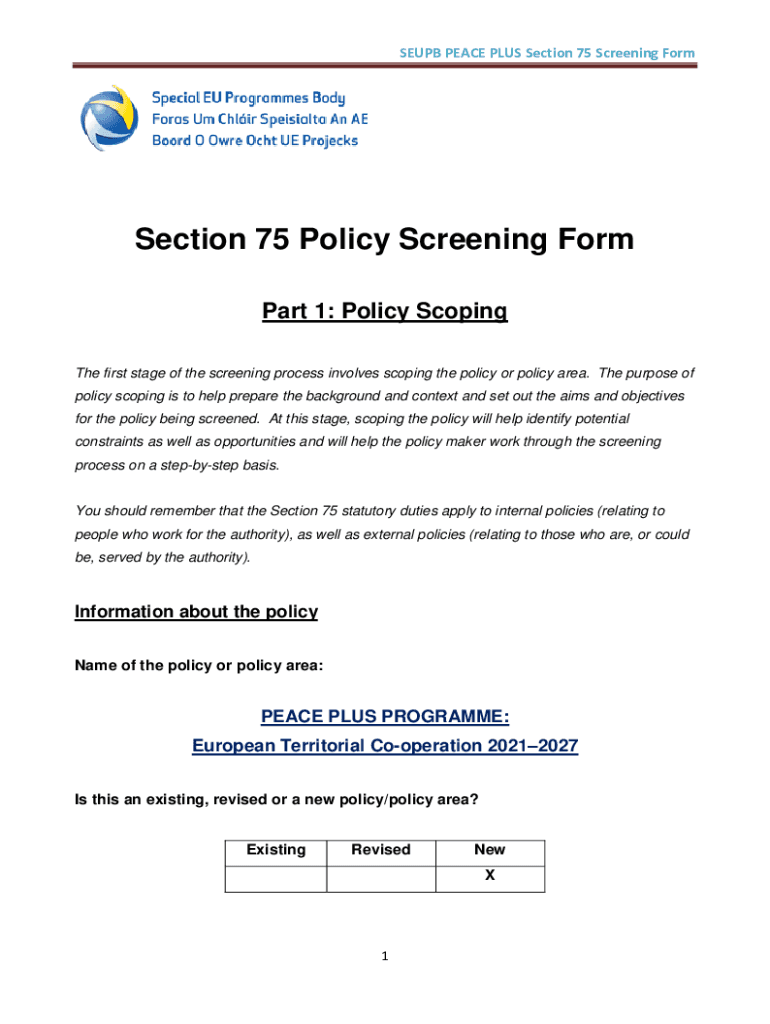Fillable Online www.investni.comsitesdefaultSection 75 Policy Screening ...