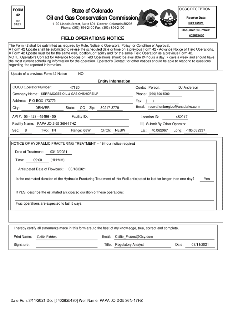 Fillable Online cogcc.state.co.usweblinkDownloadDocumentPDFFORM State of Colorado OGCC RECEPTION ...