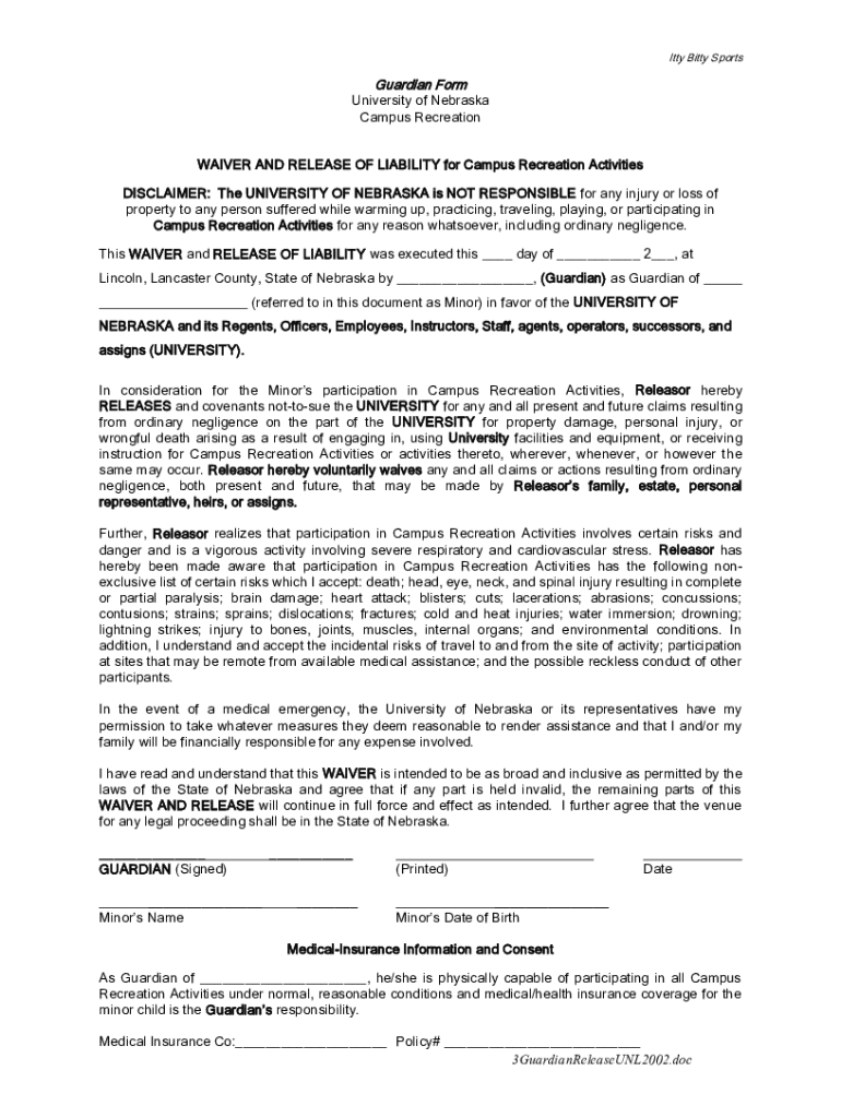 Fillable Online crec unl crec.unl.eduoutdoorpdfWAIVER AND RELEASE OF ...